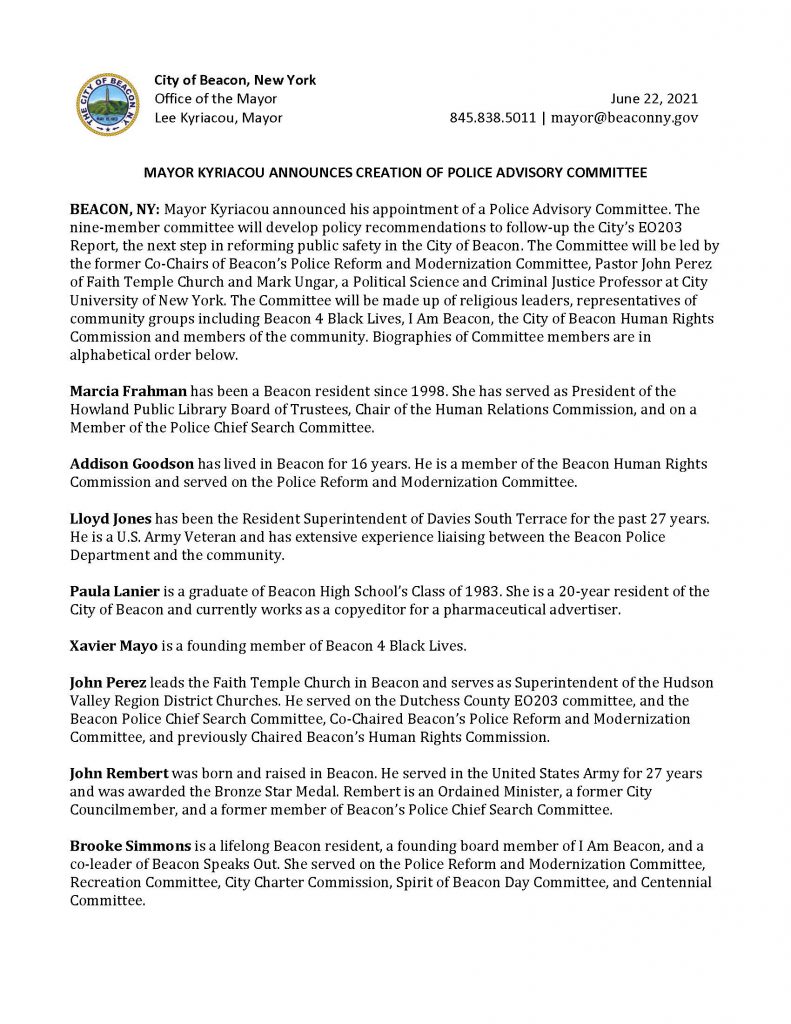 Mayor Kyriacou Announces Creation of Police Advisory Committee — City ...