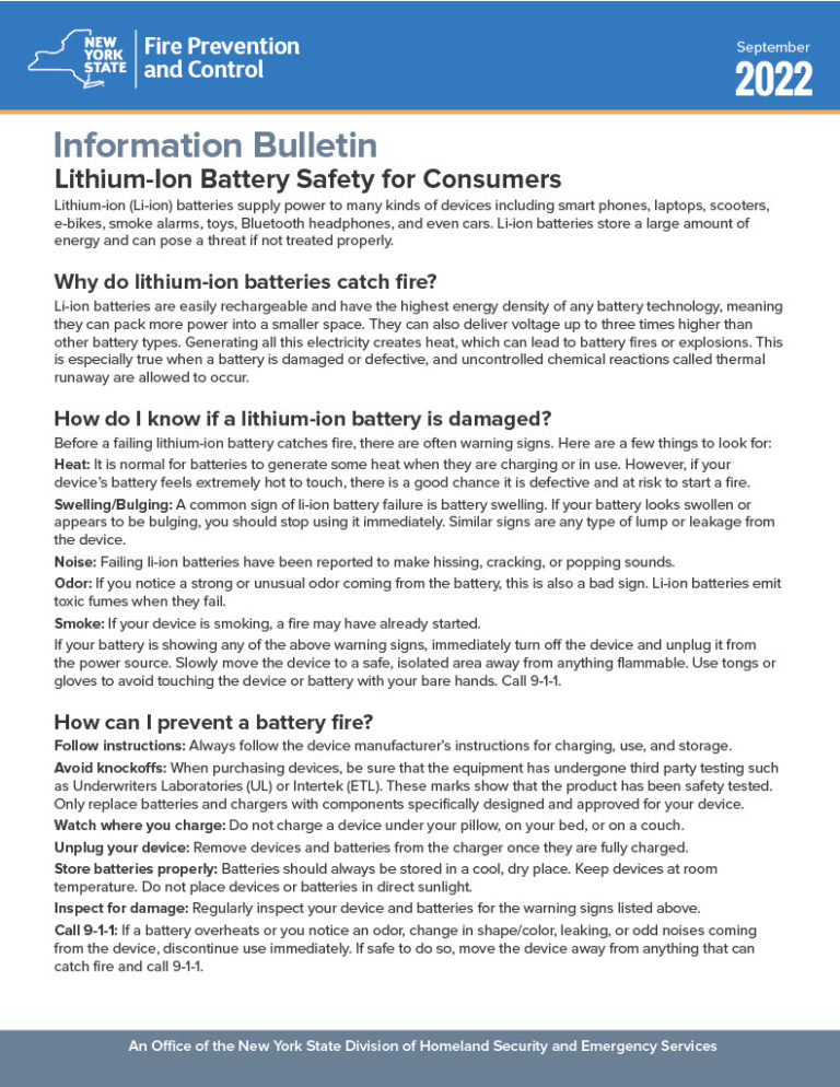 Lithium-Ion Battery Safety Information — City of Beacon